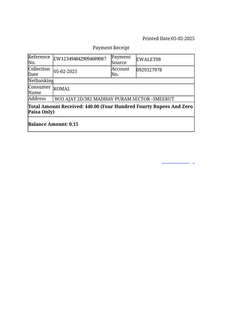 Payment Receipt Electricity Bill Slip | PDF