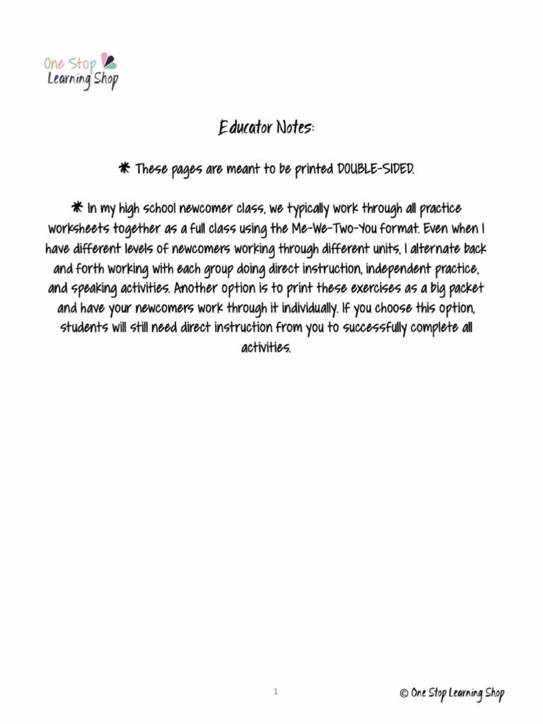 4 Esl Beginners Worksheets | PDF