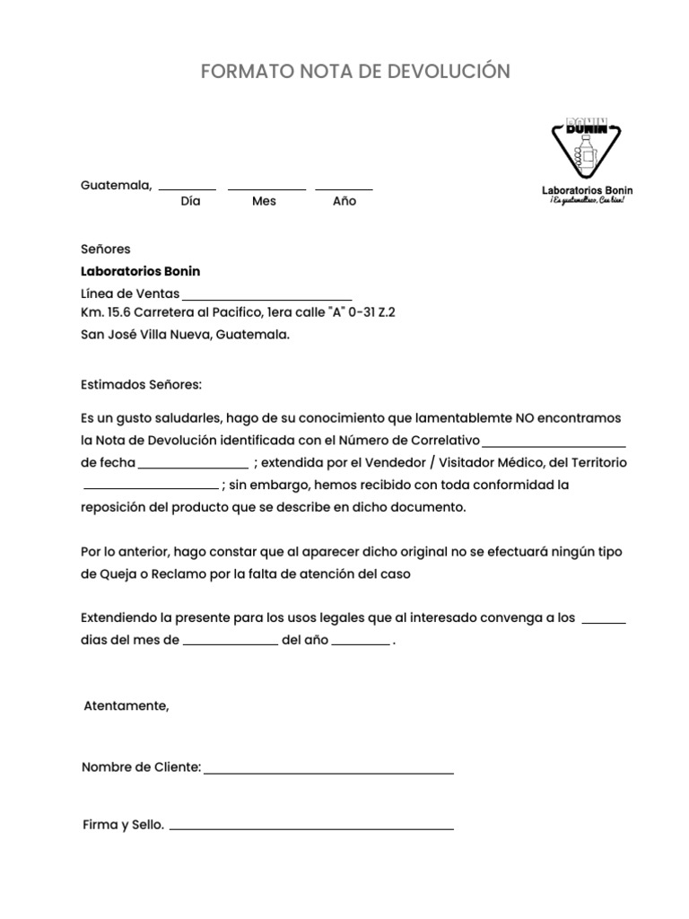 Formato Nota de Devolucion Carta (2) - 1 | PDF