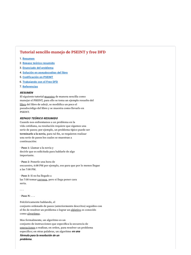 Tutorial Sencillo Manejo de PSEINT y Free DFD | PDF | Algoritmos | Programación de computadoras