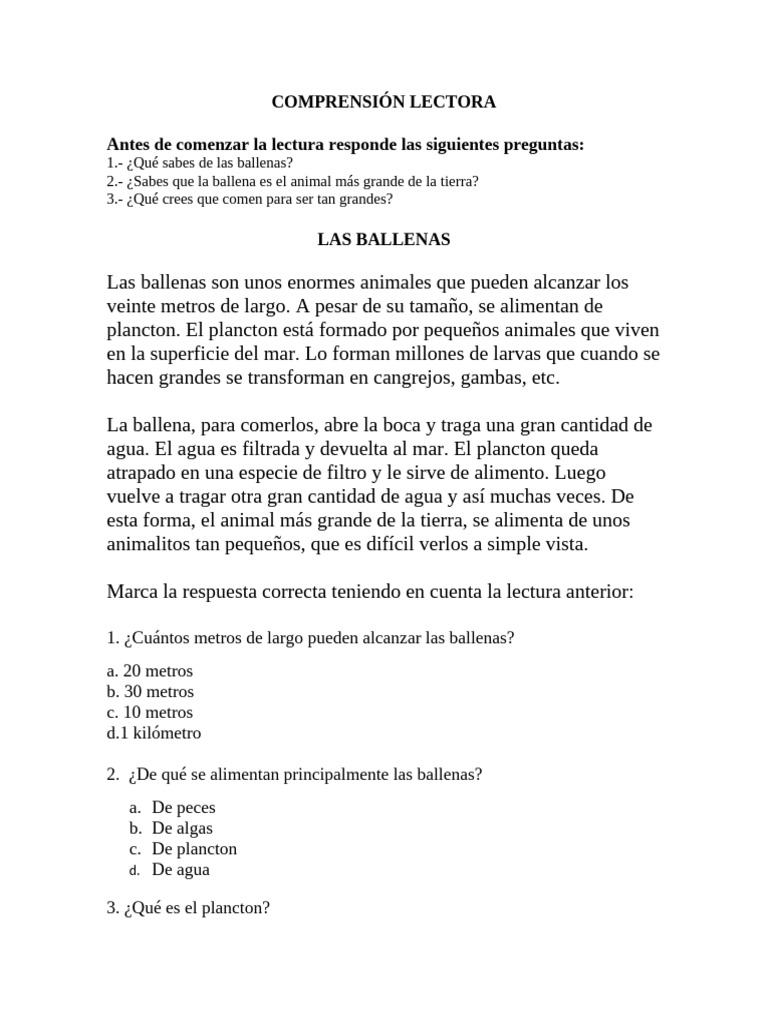 COMPRENSIÓN LECTORA 1 | PDF | Pescado | Zoología