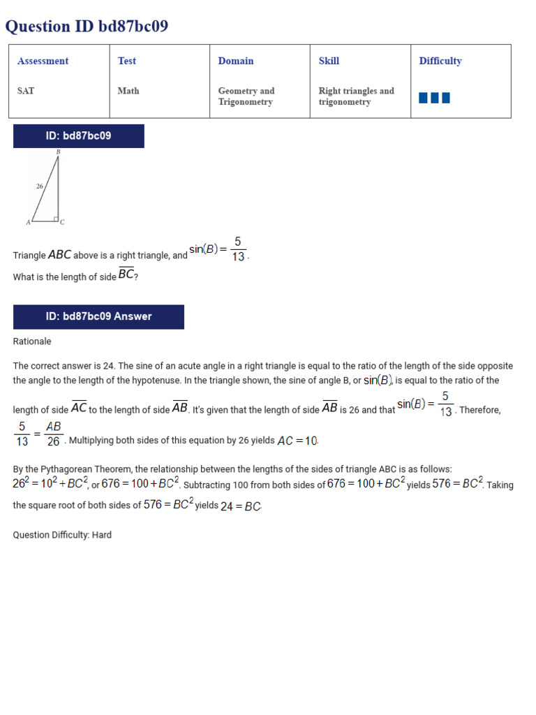 Right Triangles and Trigonometry (Hard) Answers | PDF | Trigonometric ...