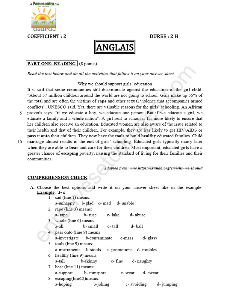 Prepa Bepc 2025 Anglais Fiche 2 by Tehua (1) | PDF