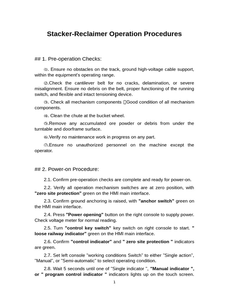 Stacker-Reclaimer Operation Procedures | PDF | Switch | User Interface