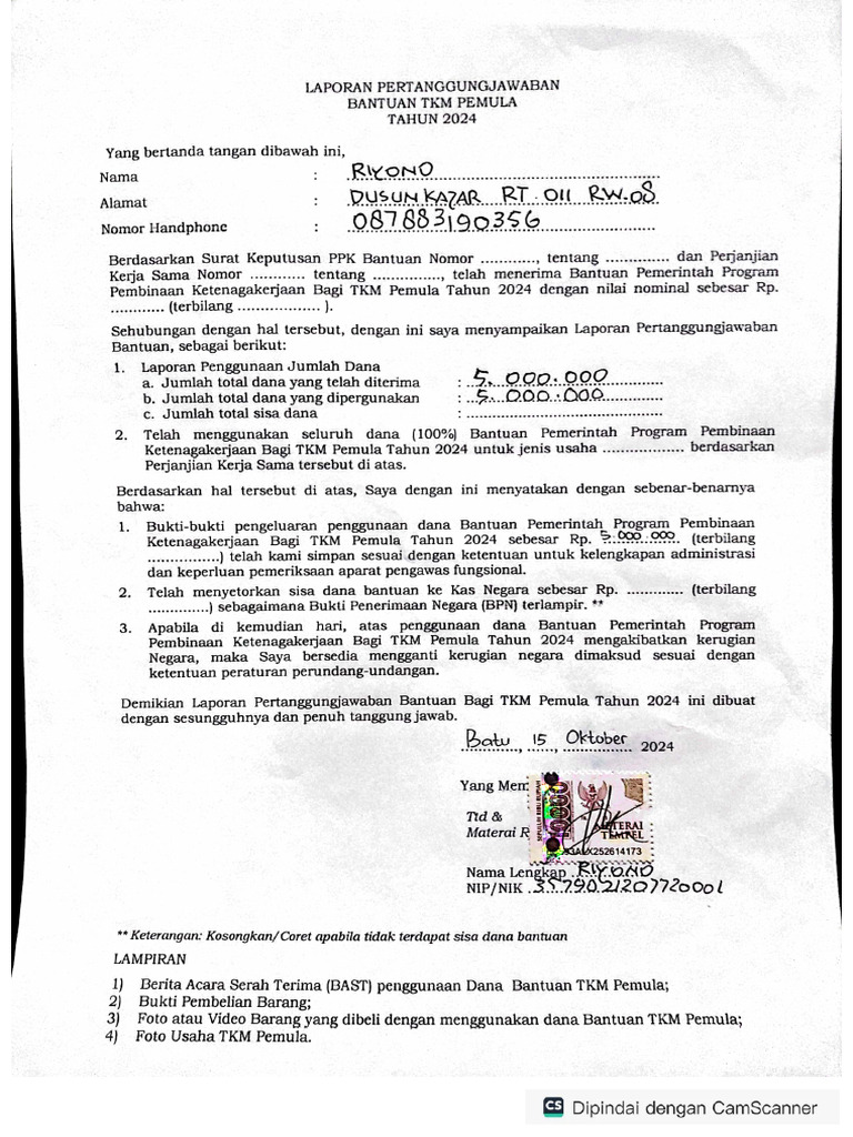 Revisi LPJ Bapak Riyono Minggu 23 Maret | PDF