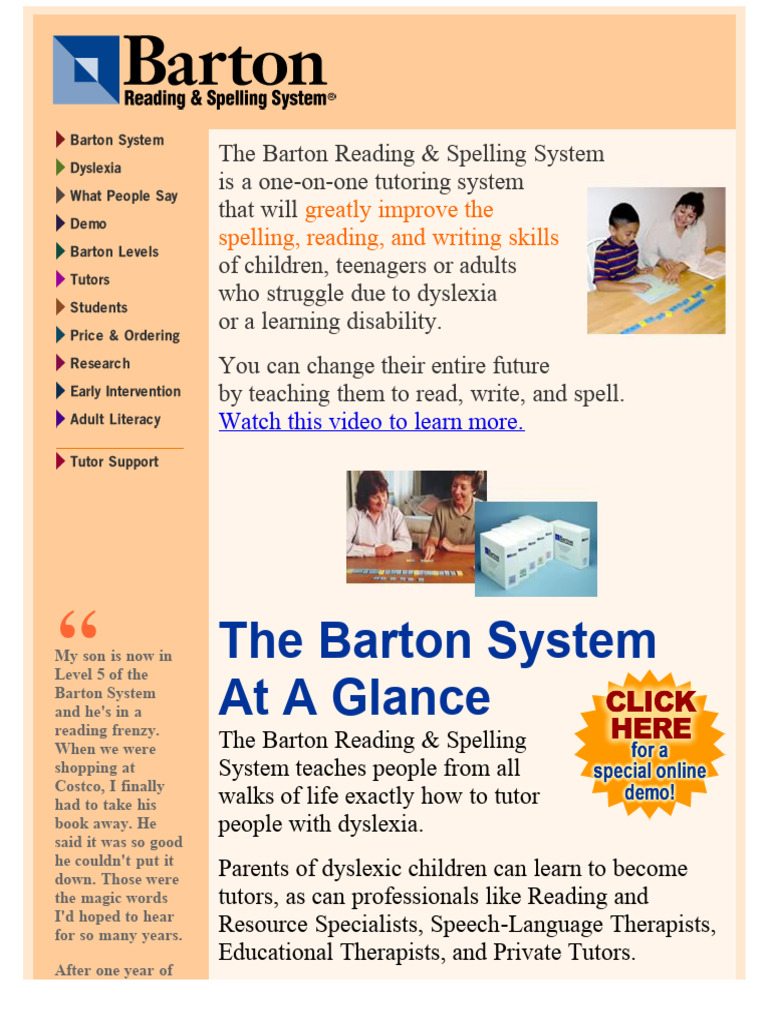 Barton Reading & Spelling System Overview | PDF | Dyslexia | Learning