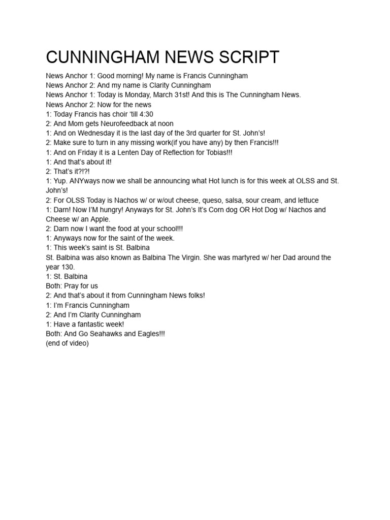 Cunningham News Script | PDF