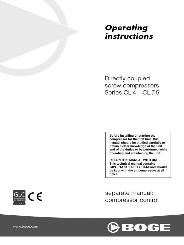 Boge Compressor Manual | PDF | Mechanical Engineering | Gases