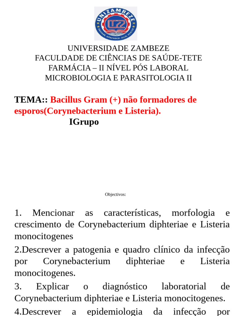 Corynebacterium e Listeria 2024 | PDF | Bactérias | Penicilina