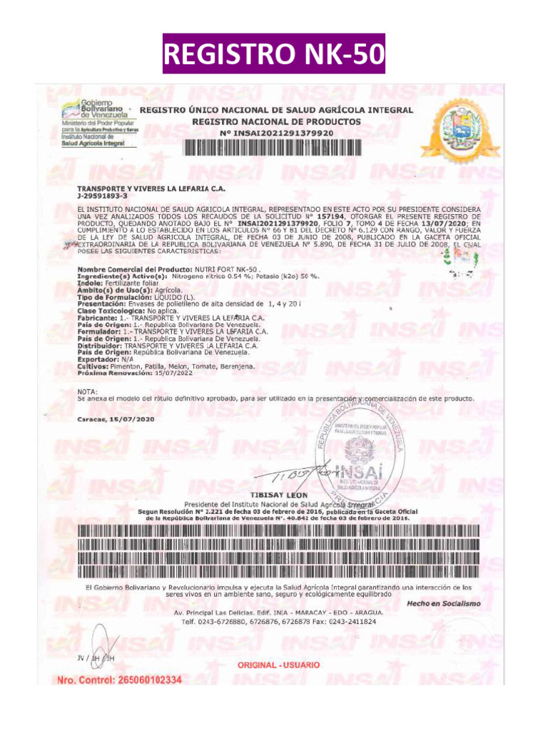 Soporte de Registro Insai de Los Productos 25 Abril 2025 | PDF