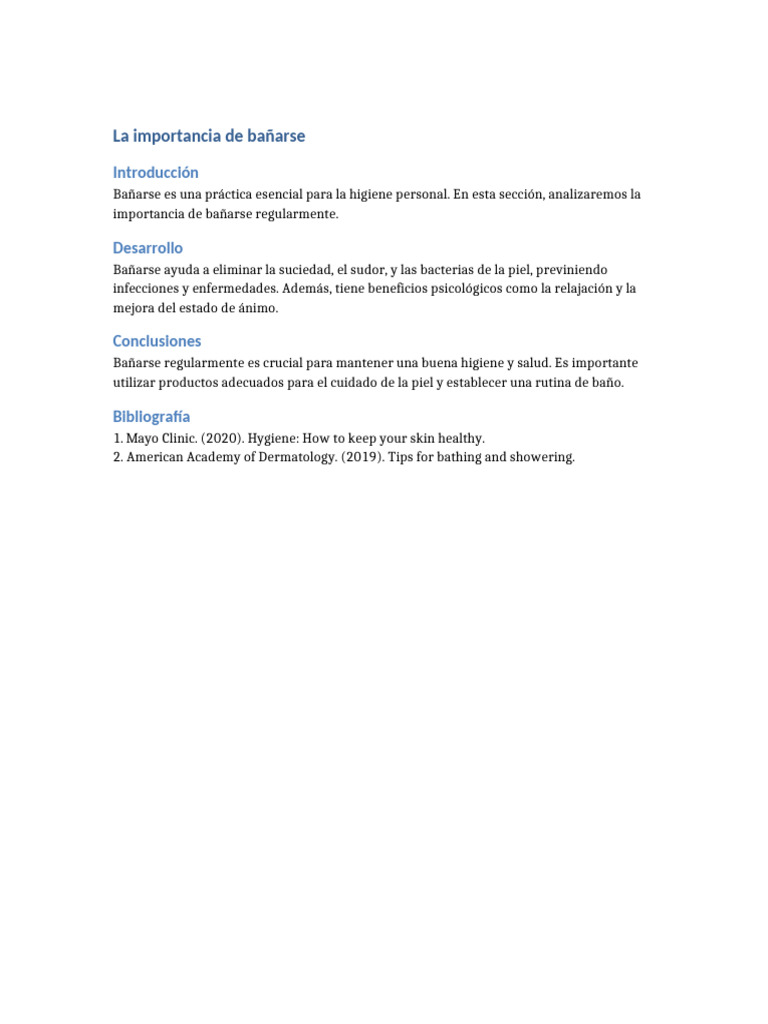 La Importancia de Bañarse | PDF