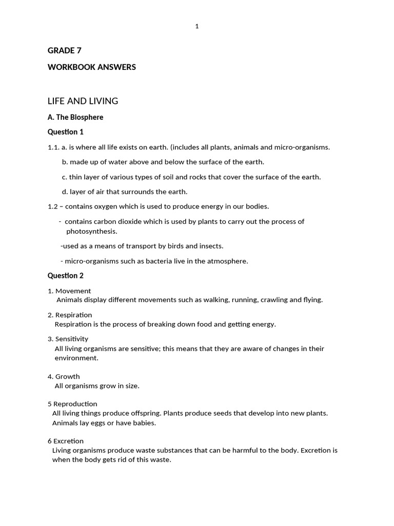 Grade 7 Life and Living Workbook Answers | PDF | Flowers | Seed