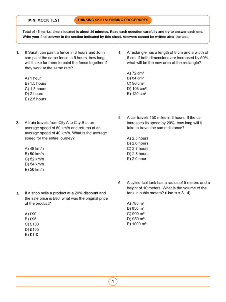 Mini Mock Test: Thinking Skills Procedures | PDF