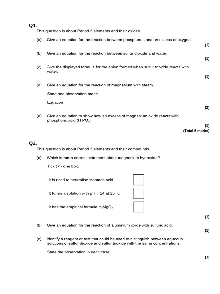Period 3 Elements and Their Oxides | PDF | Oxide | Chemical Reactions