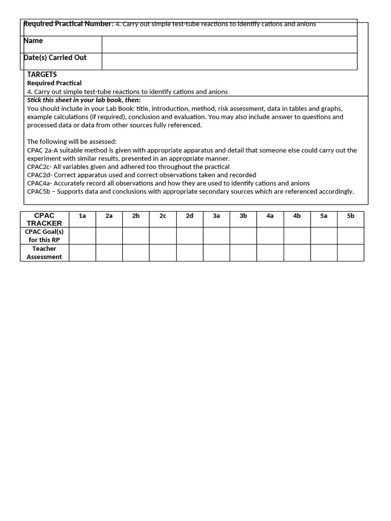 Test-Tube Reactions for Cation/Anion Identification | PDF