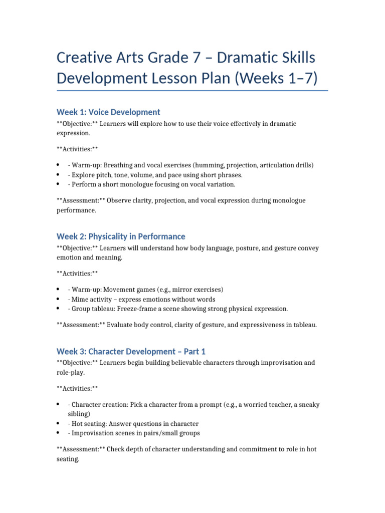 Creative Arts Grade 7 Drama Lesson Plan | PDF | Body Language | Cognition