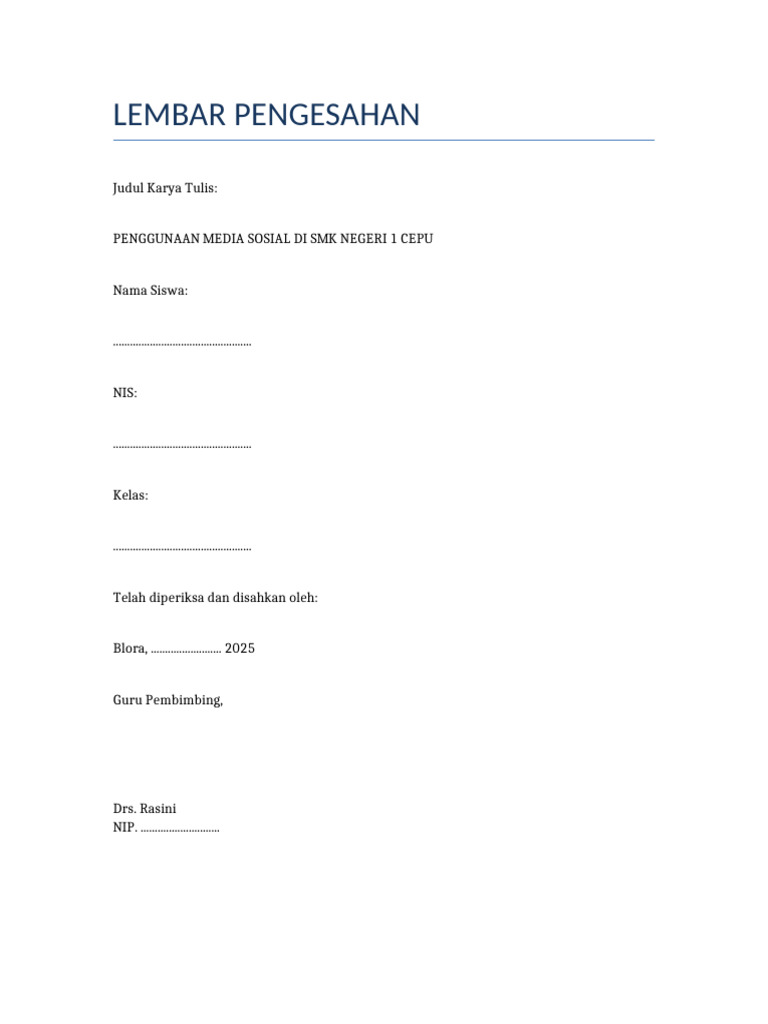 Lembar Pengesahan Karya Tulis SMK-1 | PDF