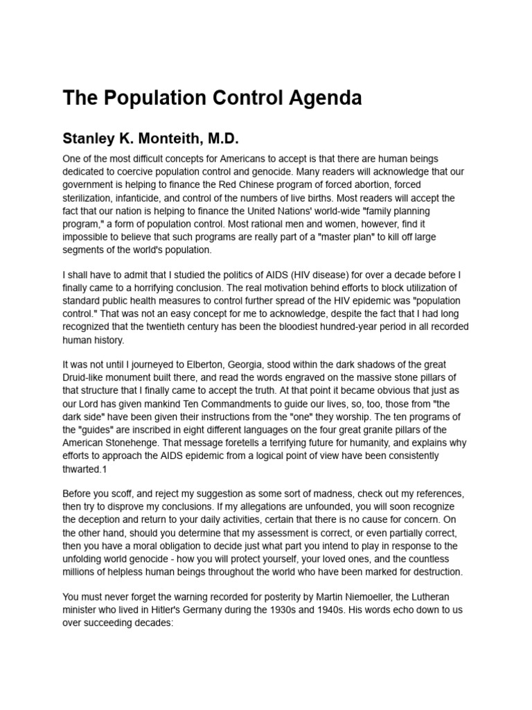 NTK The Population Control Agenda | PDF | Ddt | Theosophy
