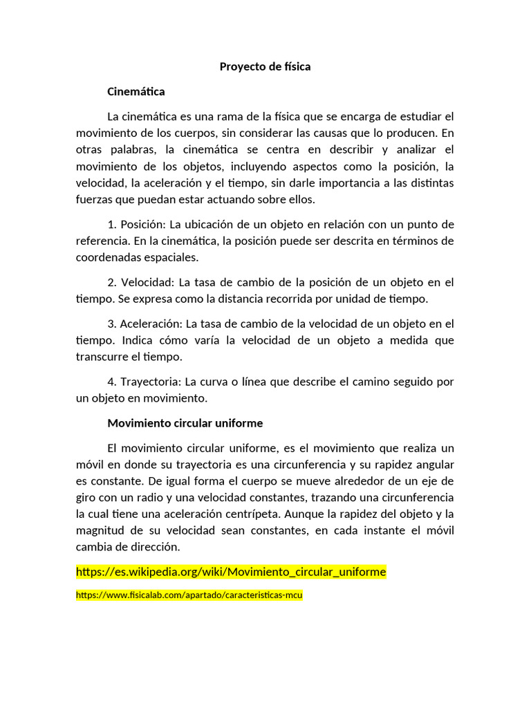 Proyecto de Física Mcu | PDF | Velocidad | Cinemática
