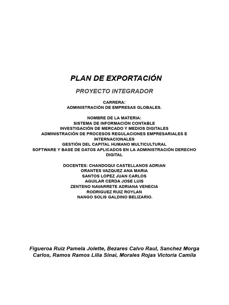 Plan De Exportacion Pdf Sustentabilidad Alimentos