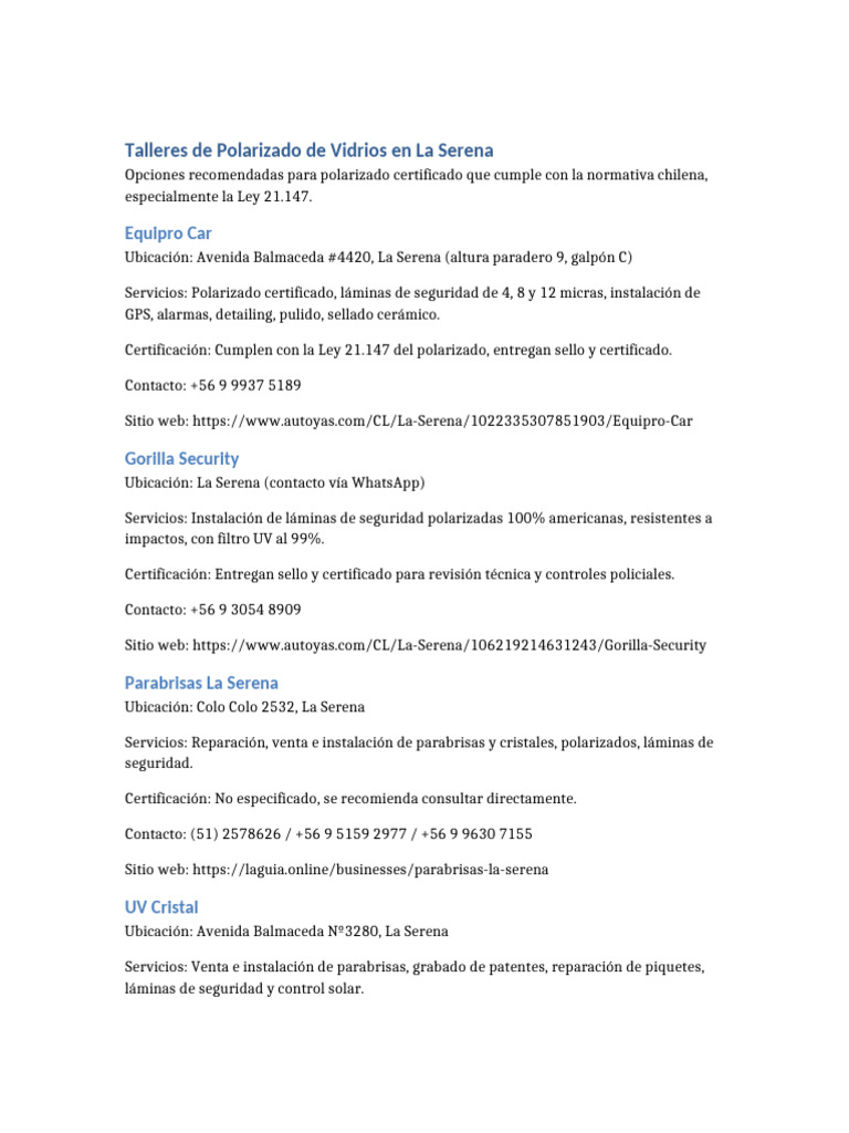 Talleres Polarizado La Serena | PDF