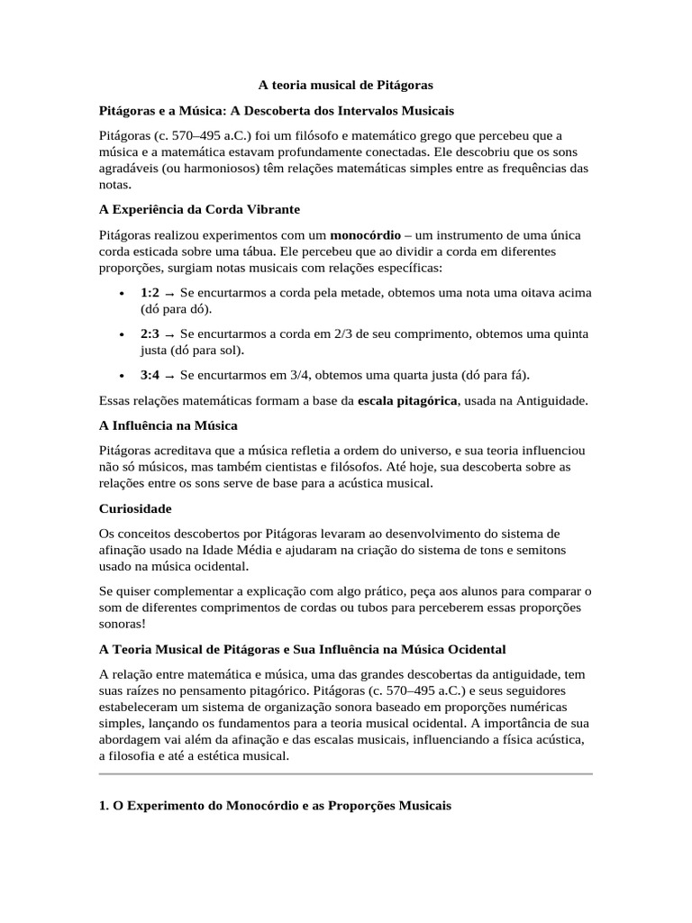 Teoria Musical de Pitágoras e Proporções | PDF | Pitágoras ...