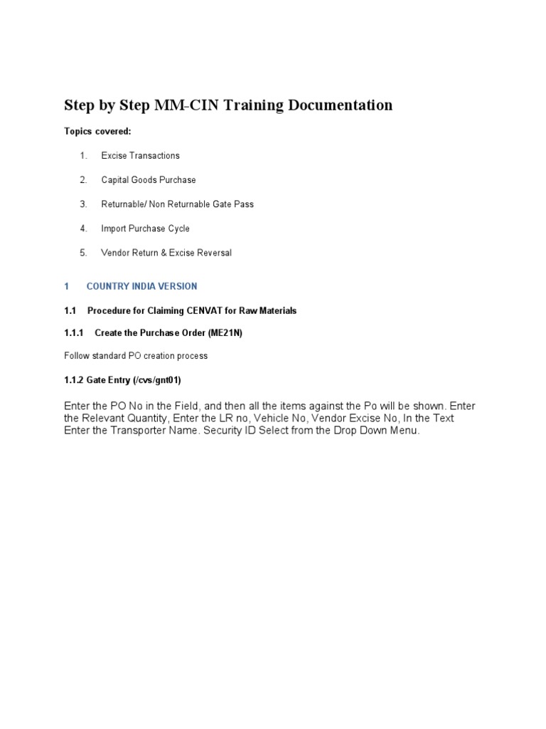 Step by Step MM CIN Excise Invoice | PDF | Excise | Taxation