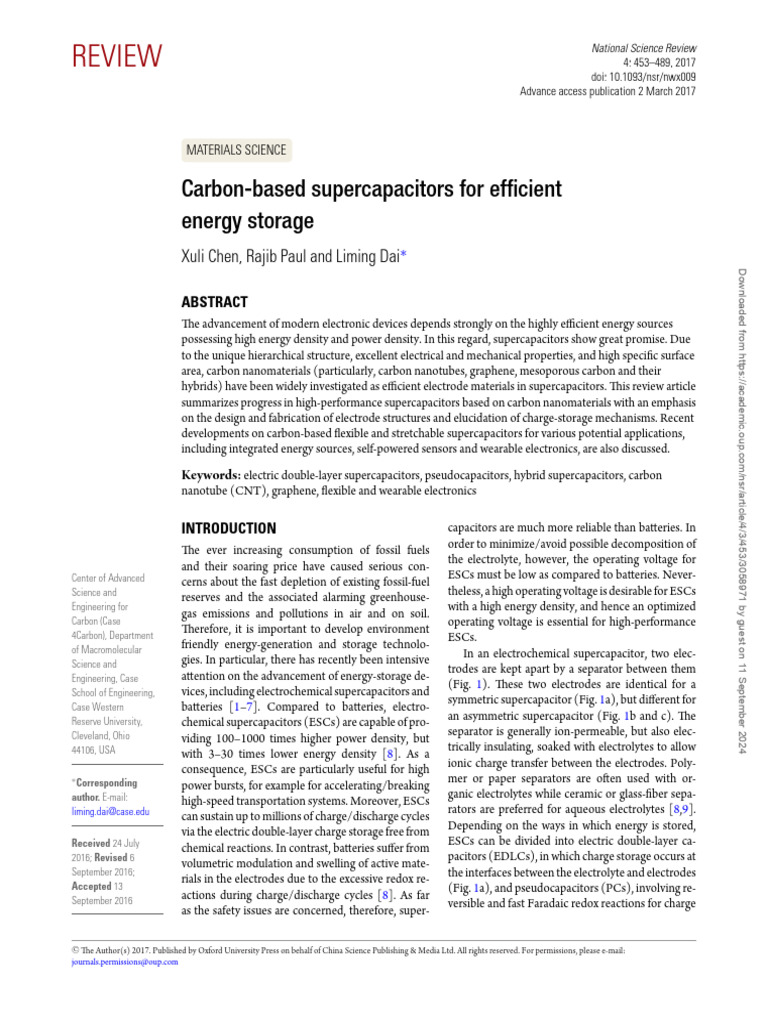 Carbon-Based Supercapacitors | PDF | Carbon Nanotube | Graphene