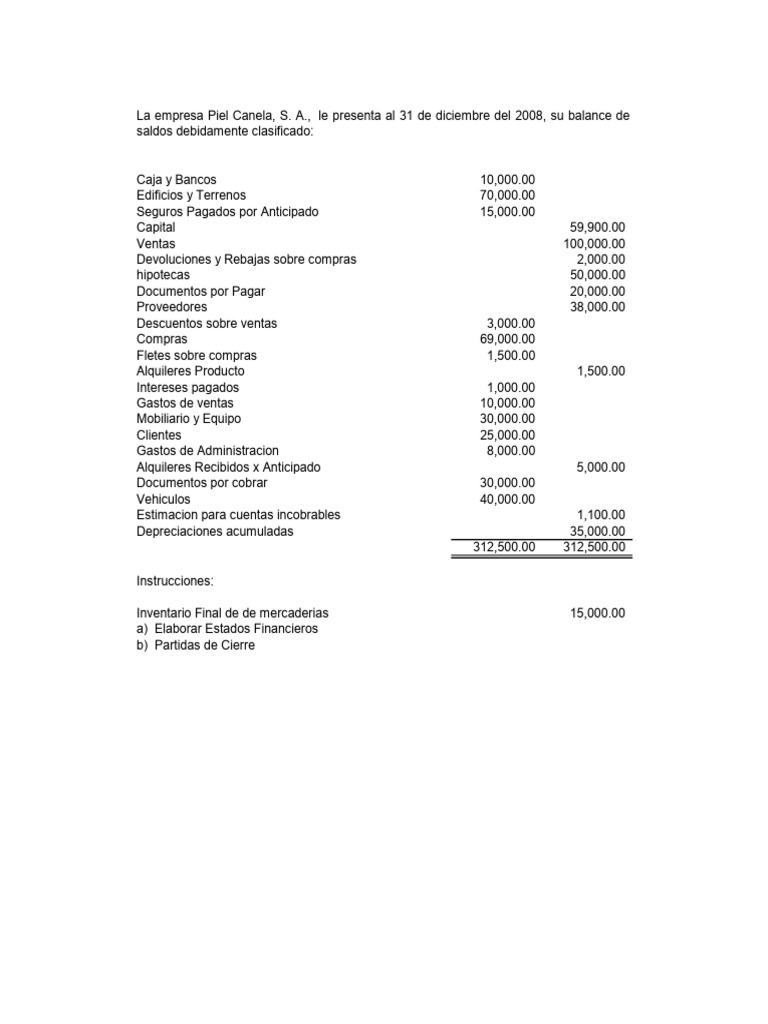 Ejercicio+est.+financieros+piel+canela Problema | PDF
