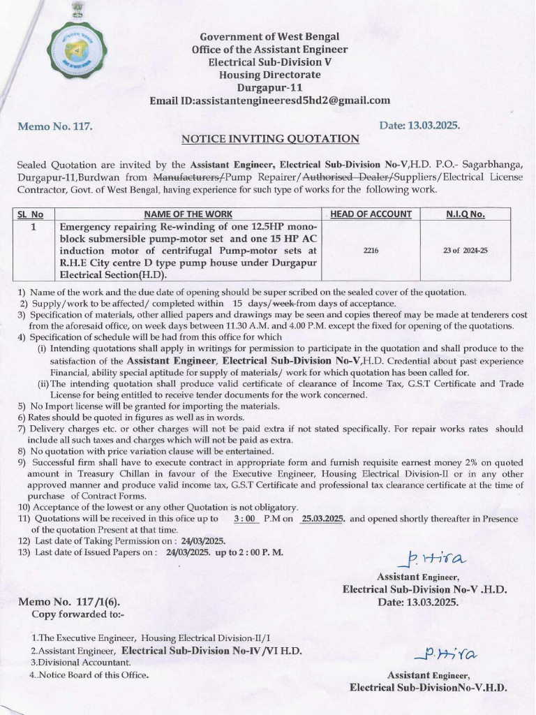 Notice Inviting Quotation 23 of 2024-25 | PDF