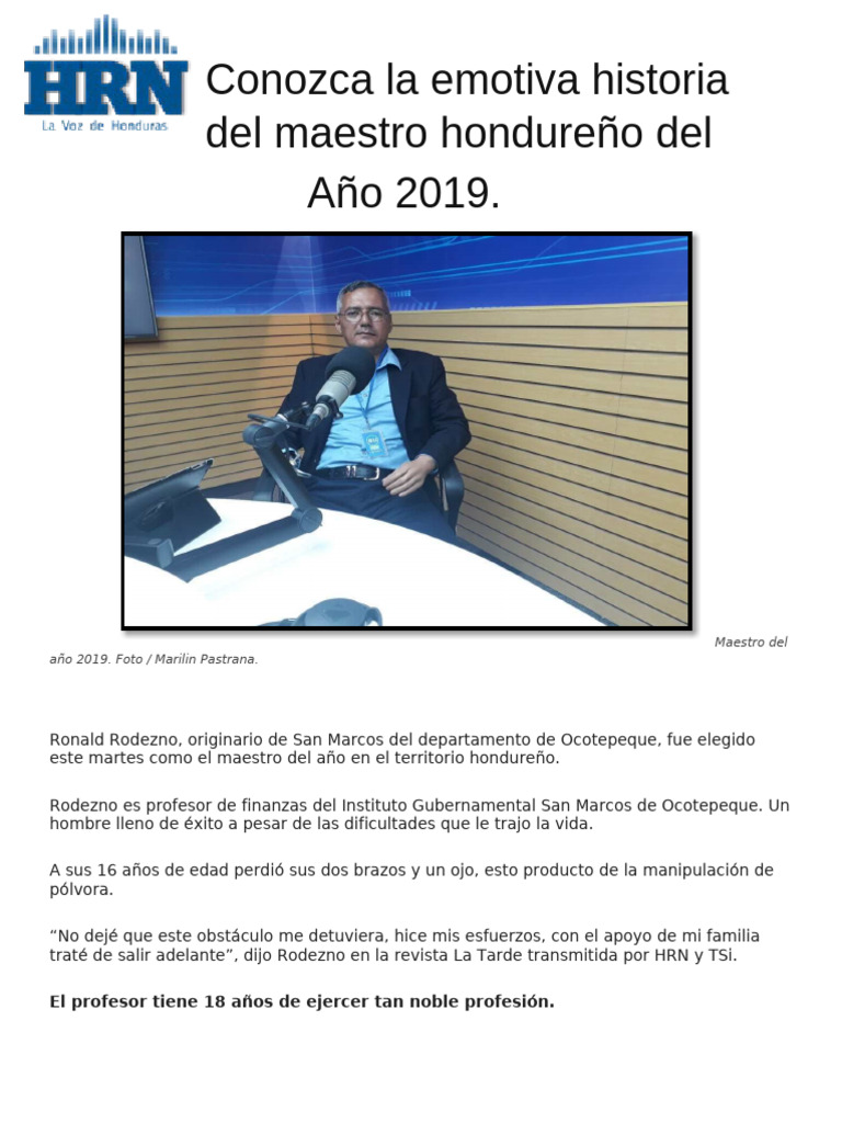 Conozca La Emotiva Historia Del Maestro Hondureño Del | PDF