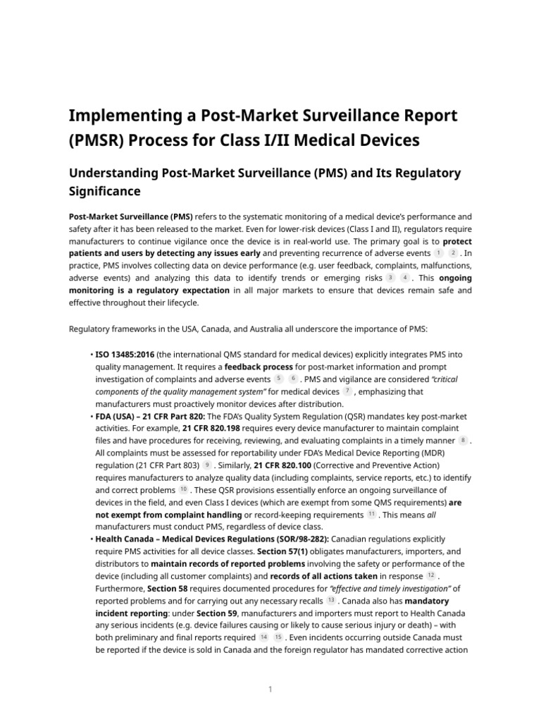 Implementing a Post-Market Surveillance Report (PMSR) Process for Class ...
