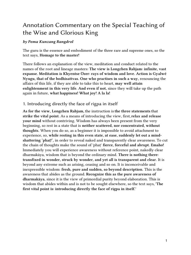 Annotation Commentary On The Special Teaching of He Wise and Glorious ...