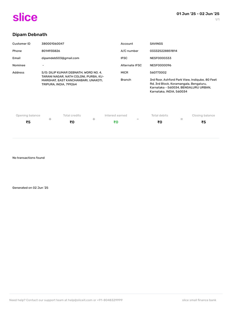Slice Statement 01jun25 02jun25 | PDF