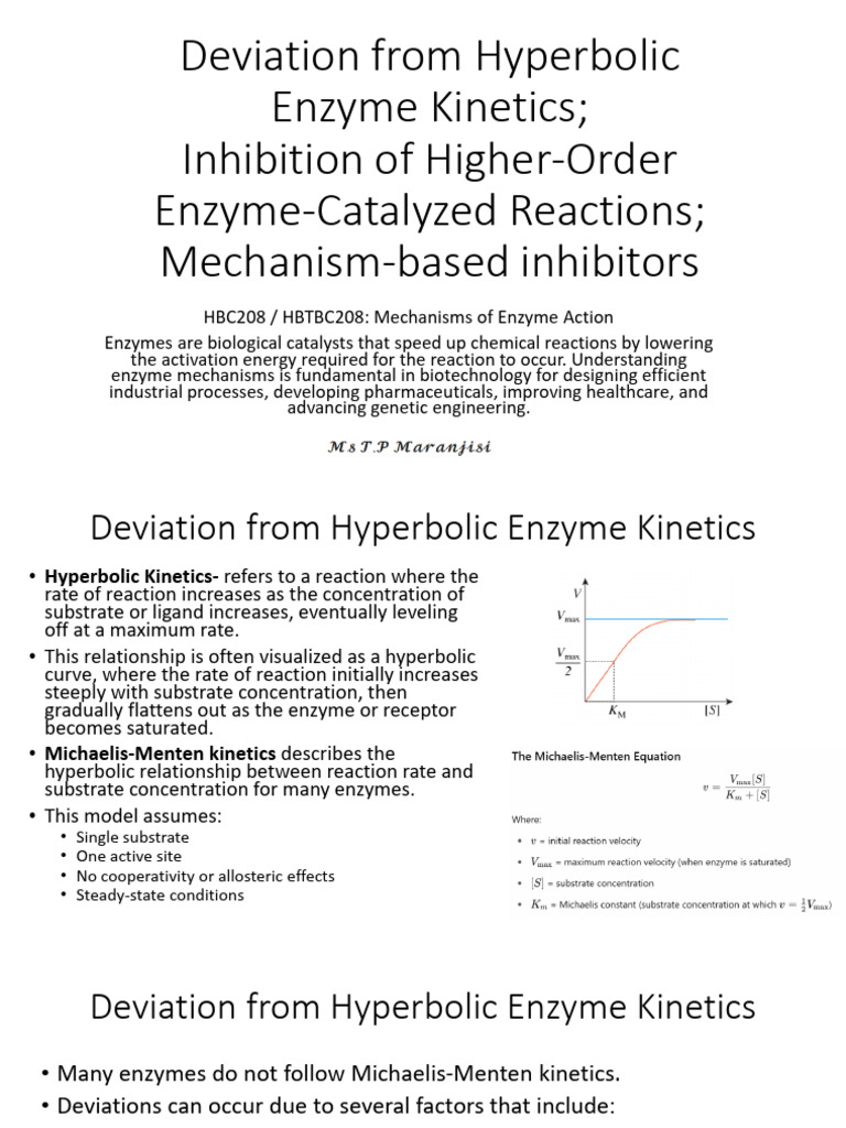 2 Deviation From Hyperbolic Enzyme Kinetics, Inhibition of Higher Order ...
