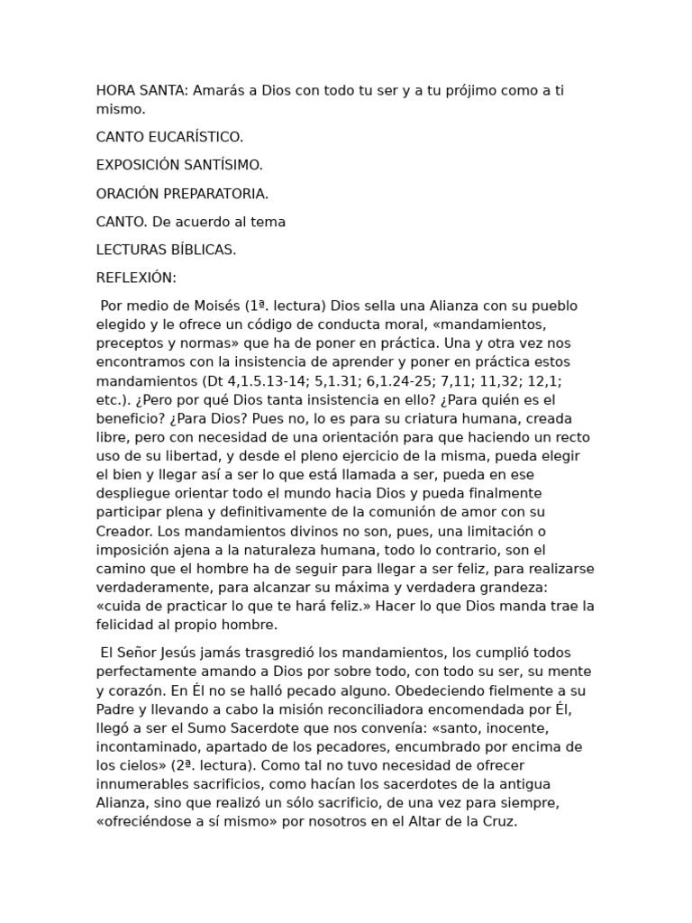 Hora Santa Amarás A Dios Con Todo Tu Ser y Al Próximo Como A Uno Mismo ...