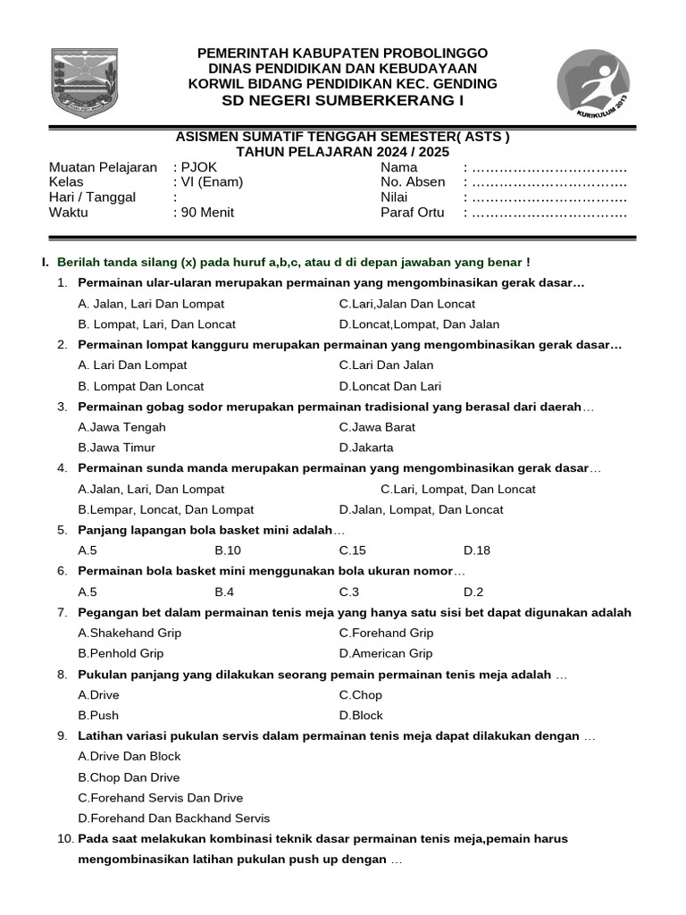 Soal Pas Pjok Kelas 6 22-23 | PDF