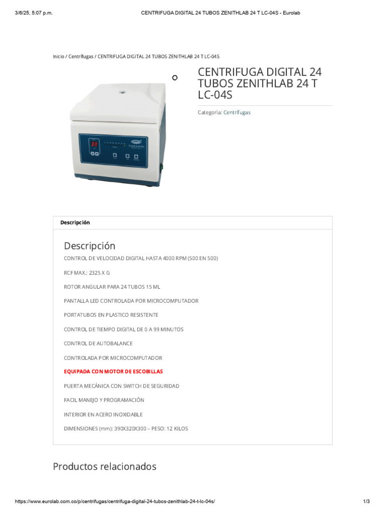 Centrifuga Digital 24 Tubos Zenithlab 24 t Lc-04s | PDF