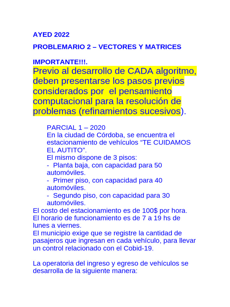 AYED 2025 - Problemario de Vectores y Matrices | PDF | Matriz (Matemáticas)