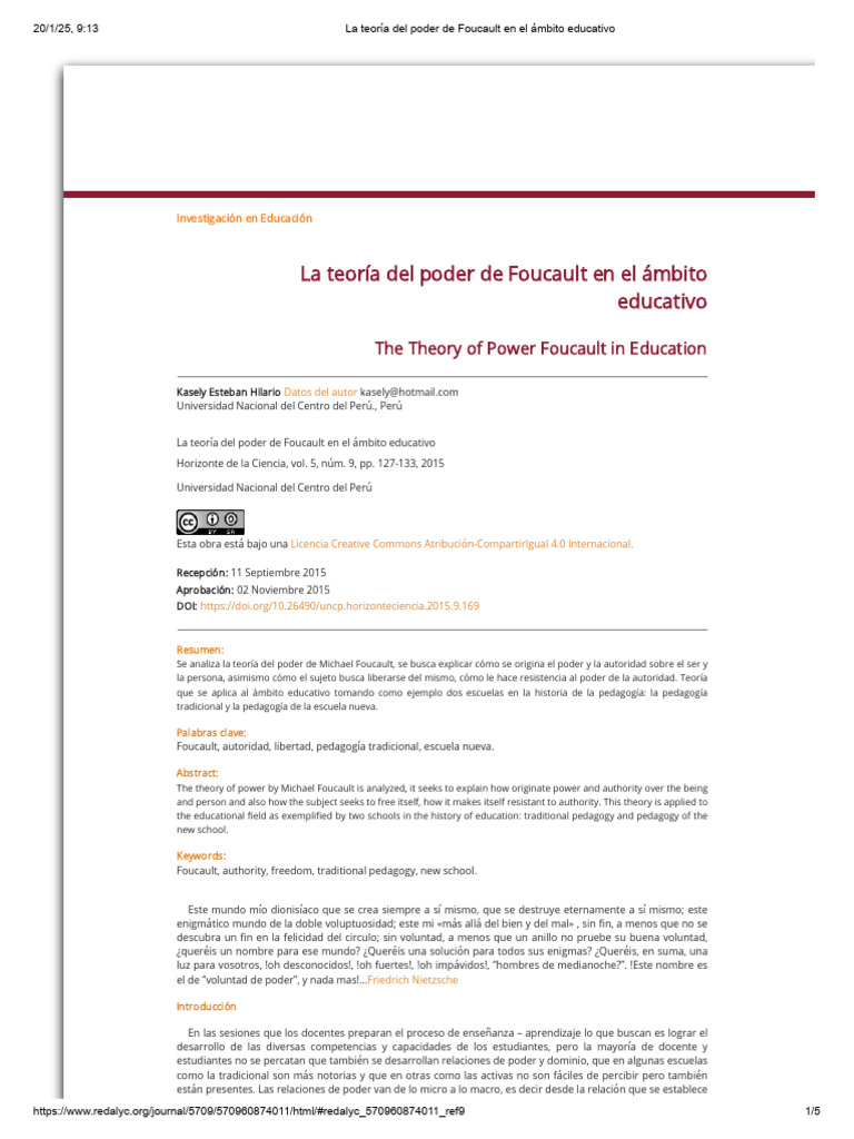 La Teoría Del Poder de Foucault en El Ámbito Educativo | PDF | Libertad | Enseñando