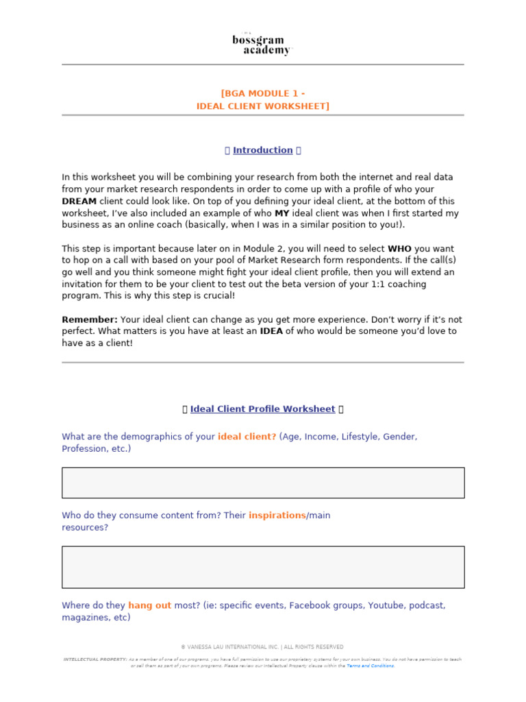 (BGA Module 1) - Ideal Client Worksheet | PDF