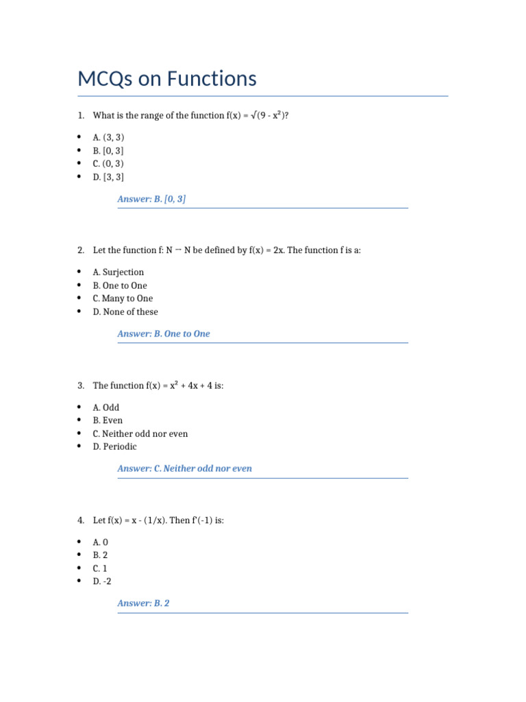 Functions Mcqs | PDF