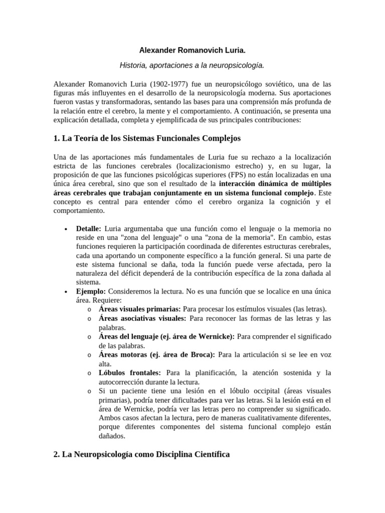 Alexander Romanovich Luria. Aportaciones, Introducción. | PDF | Afasia ...