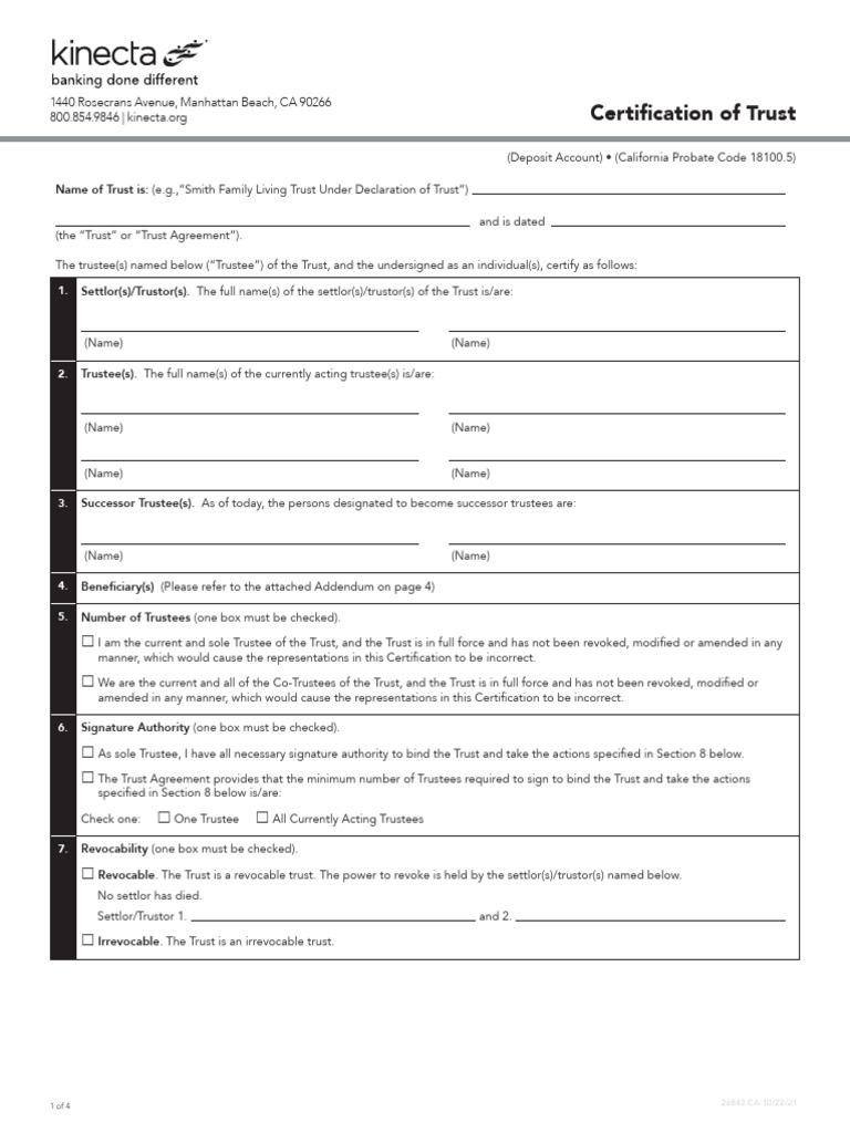 California Certification of Trust Form | PDF | Notary Public | Power Of ...