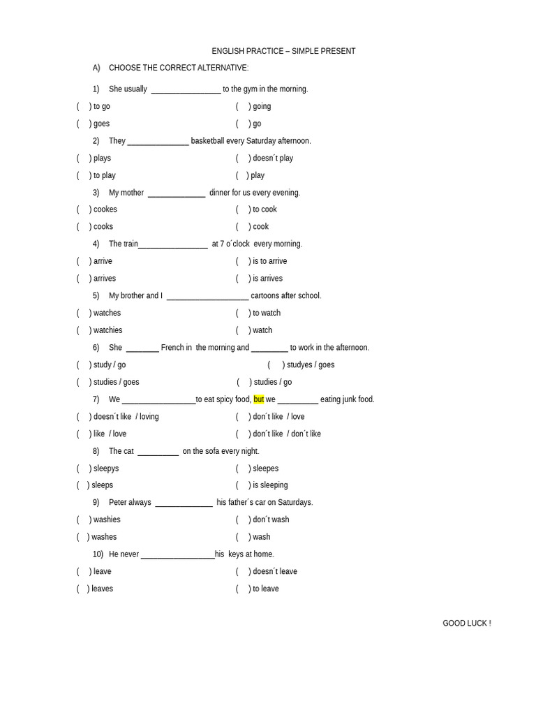 SIMPLE PRESENT - Multiple Choice | PDF