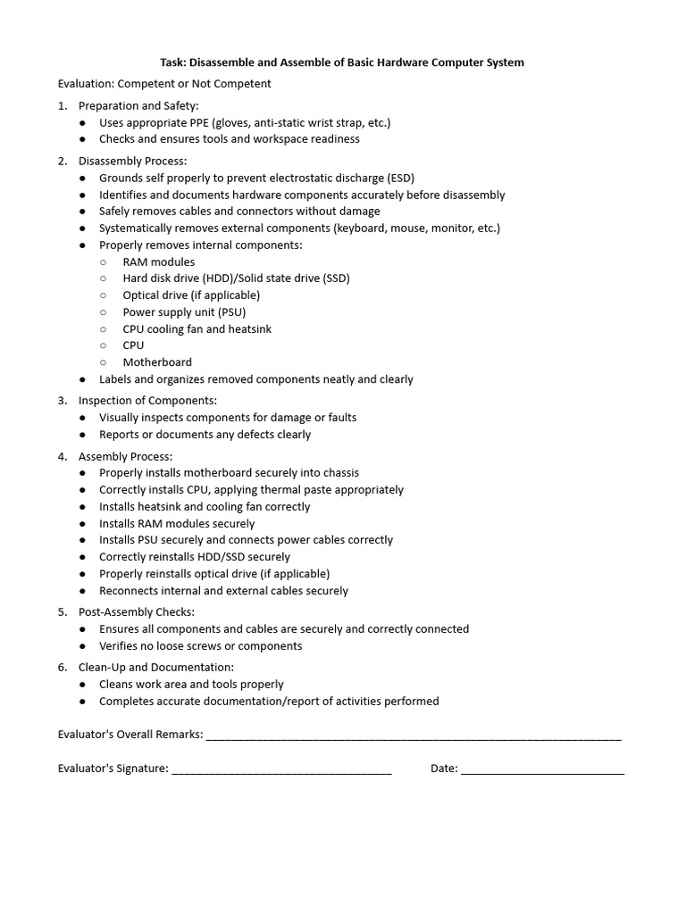 Task Disassemble and Assemble of Basic Hardware Computer System | PDF