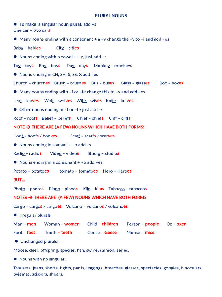 Rules for Forming Plural Nouns | PDF