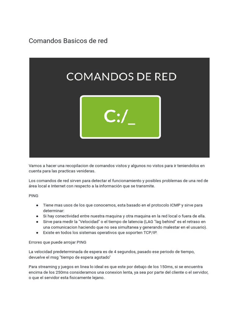 Comandos Esenciales de Red para Practicas | PDF | Protocolo de ...