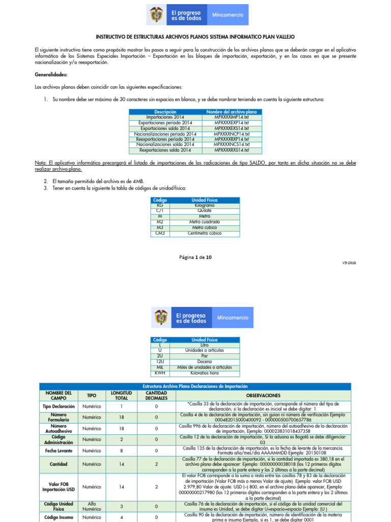 Estructura Archivos Planos DIM DEX NC RX | PDF | Kilogramo | Decimal