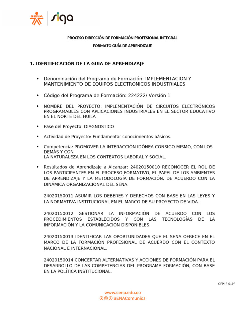 DIAGNOST GFPI-F-019 Formato Guia0 de Aprendizaje - Induccion | PDF | Aprendizaje